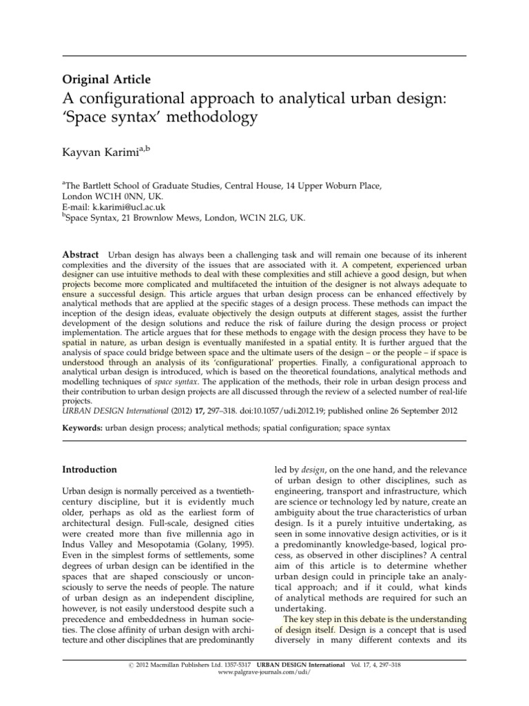 Urban Design: Space Syntax Approach | PDF | Intuition | Space