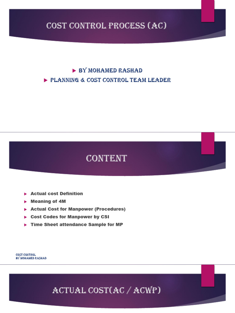 9-Cost Control Process Actual Cost For Manpower | PDF