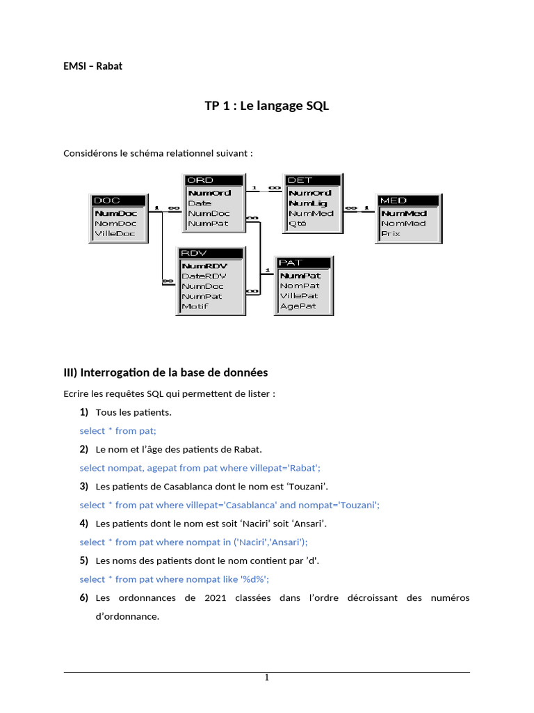 Corrigé Du tp1 - SQL | PDF | SQL | Informatique