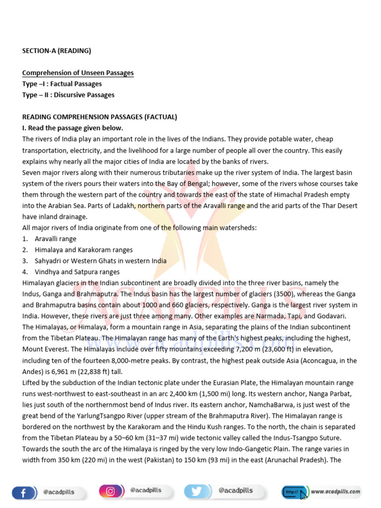 Comprehension of Unseen Passages Class X English | PDF | Himalayas ...