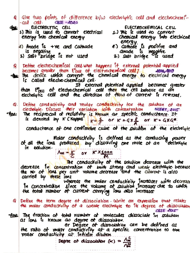 Electrochemistry Important Questions | PDF
