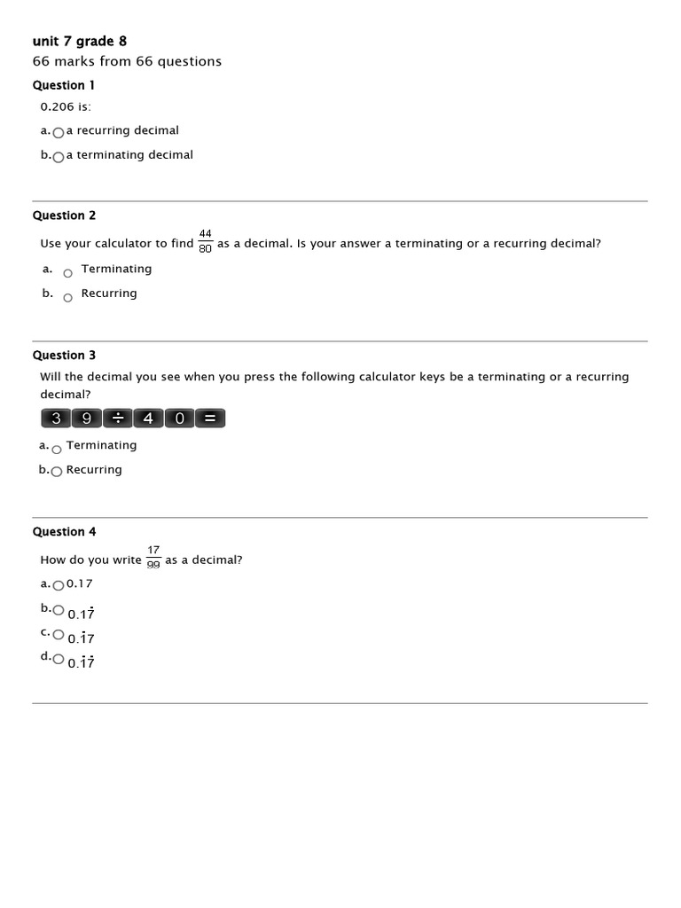 Unit-7-Grade-8 Revision Test | PDF | Decimal | Numbers