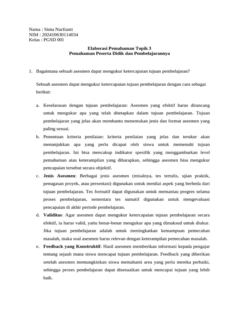 Topik 3 - Elaborasi Pemahaman - PPDP - Sinta Nurfianti | PDF | Karier & Perkembangan | Bisnis