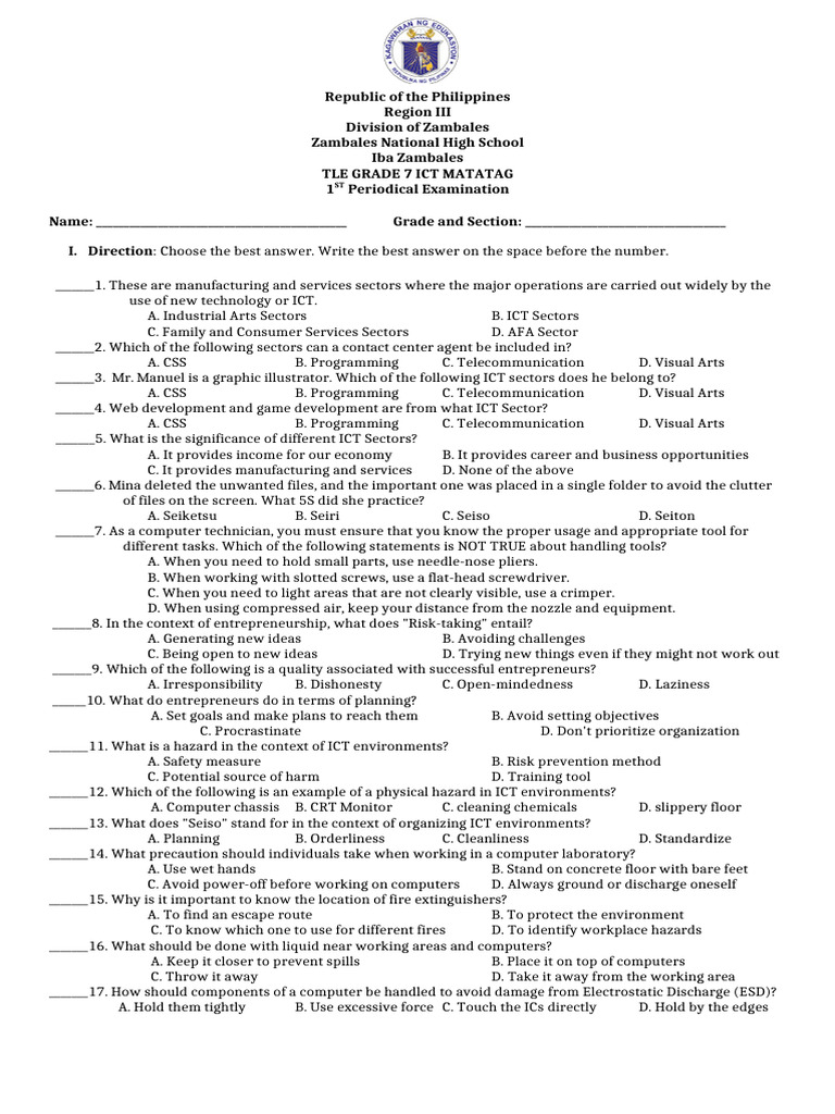 Tle Grade7 Matatag Ict Exam With Keys To Correction | PDF | Decimal