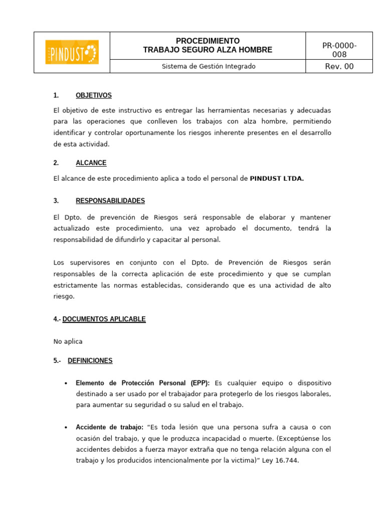 PR-0000-008 Procedimiento Alza Hombre - PINDUST | PDF | La seguridad