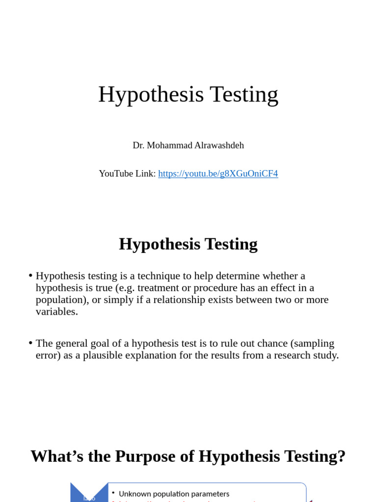 L8 Hypothsis Testing | PDF | Type I And Type Ii Errors | Null Hypothesis