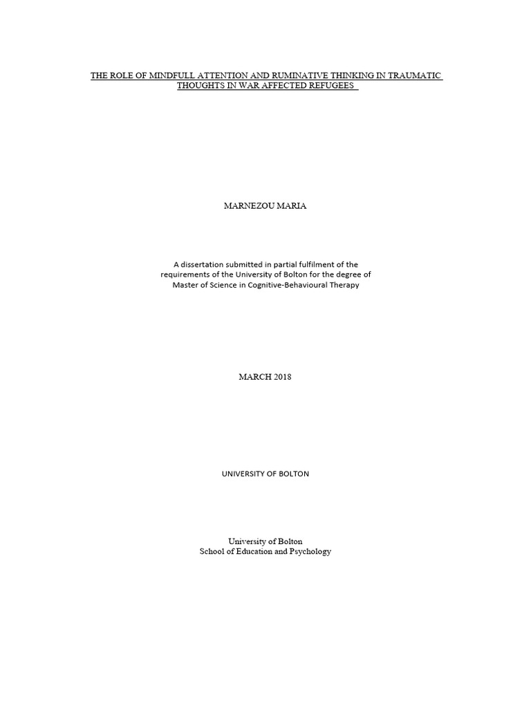 MSC Thesis | PDF | Psychological Trauma | Dependent And Independent Variables