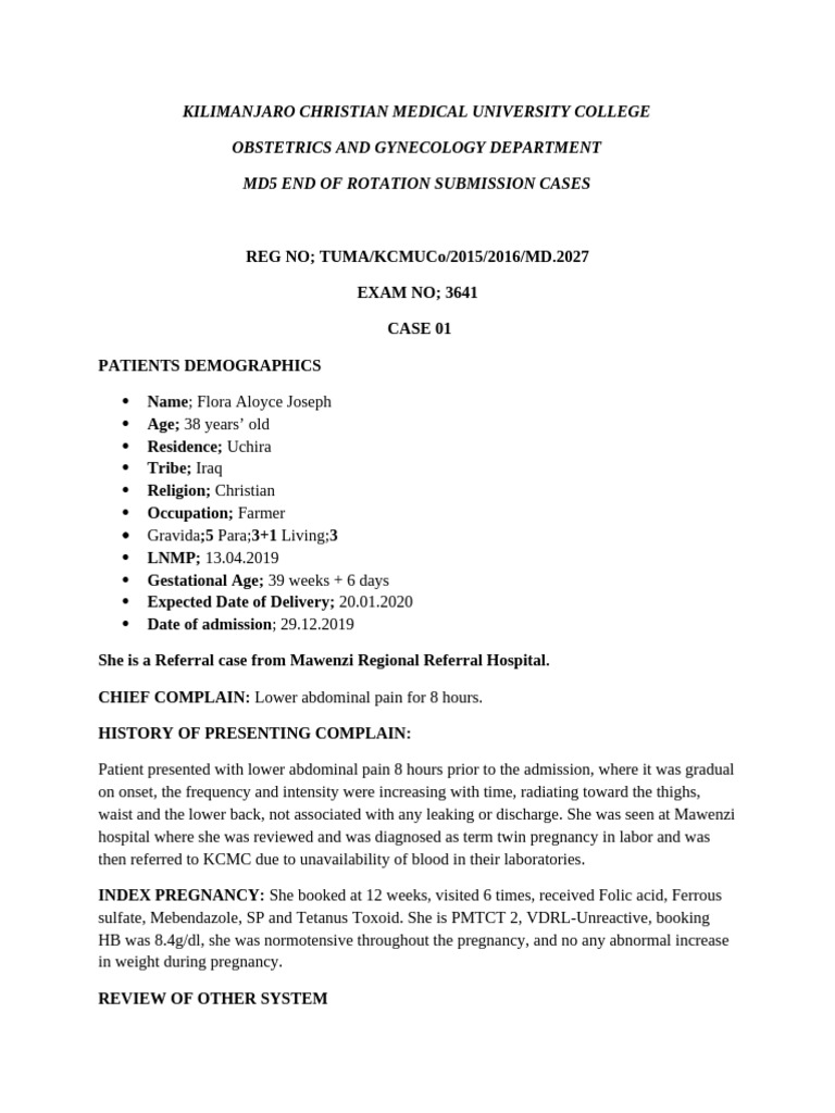 Furaha Obgyn Cases - Case One Verified | PDF | Childbirth | Pregnancy