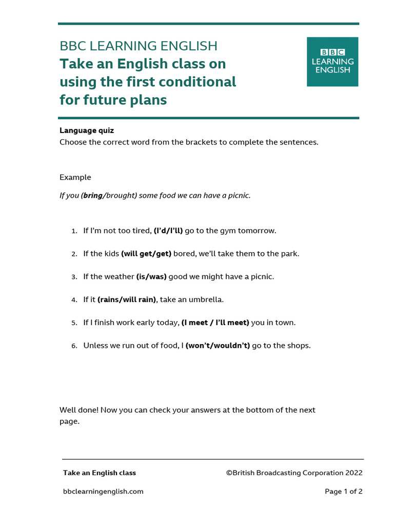 First Conditional English Class Guide | PDF | Language Arts ...