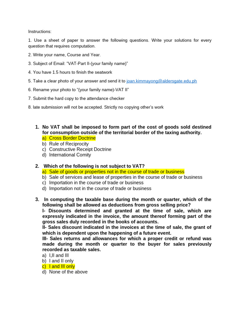 March-15-Seatwork-VAT-II | PDF | Value Added Tax | Taxes