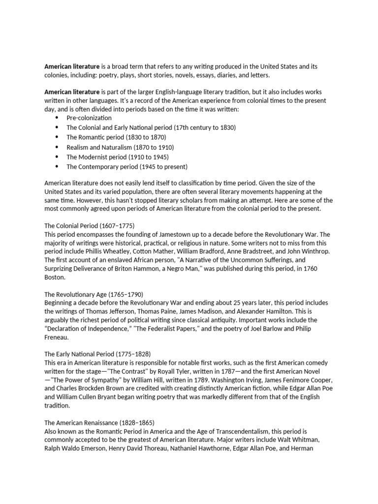Overview of American Literature Periods | PDF | American Literature ...