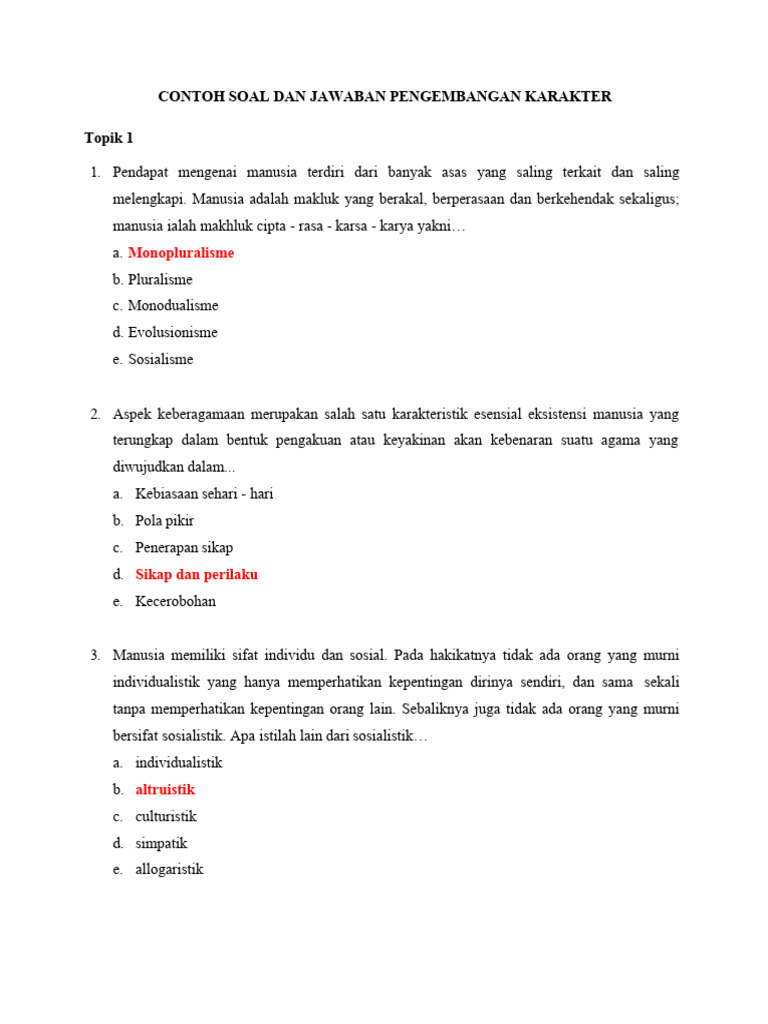 Contoh Soal Pengembangan Karakter 2B | PDF