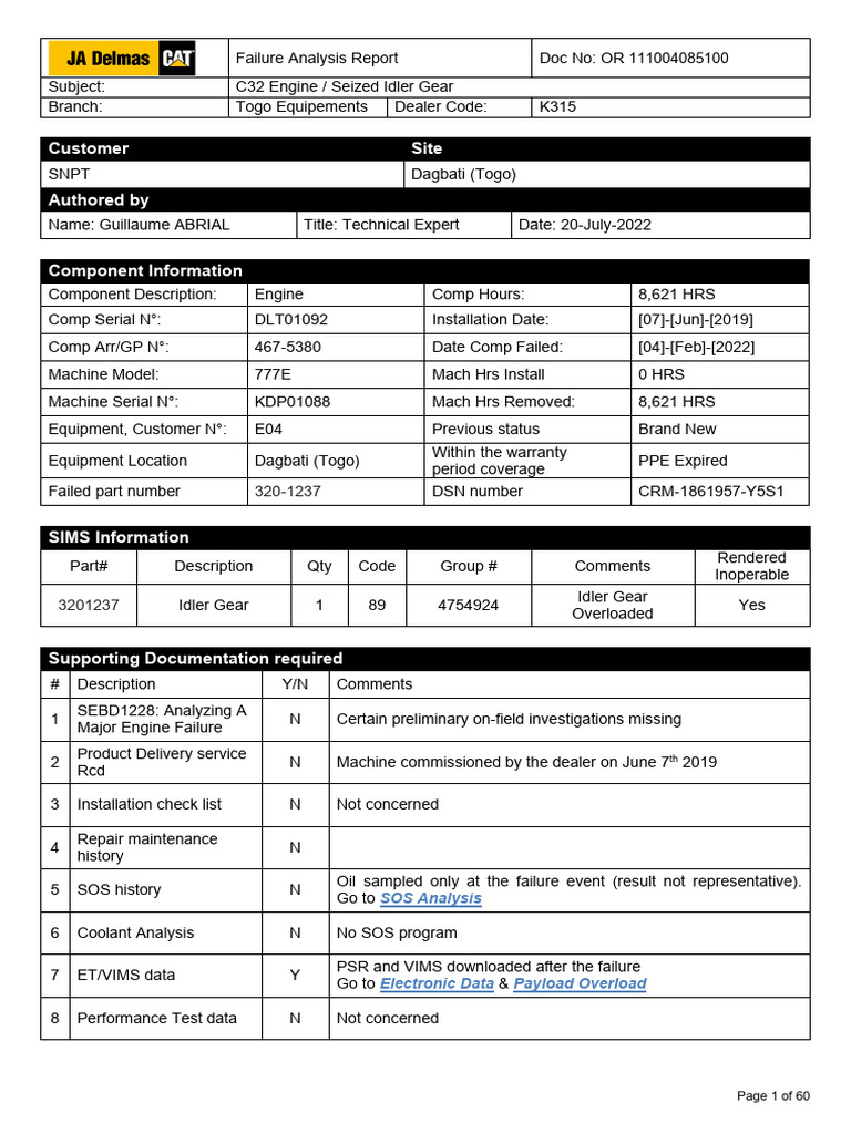 Engine KDP01088 E04 SNPT Dagbati AFA-Report | PDF | Wear | Gear