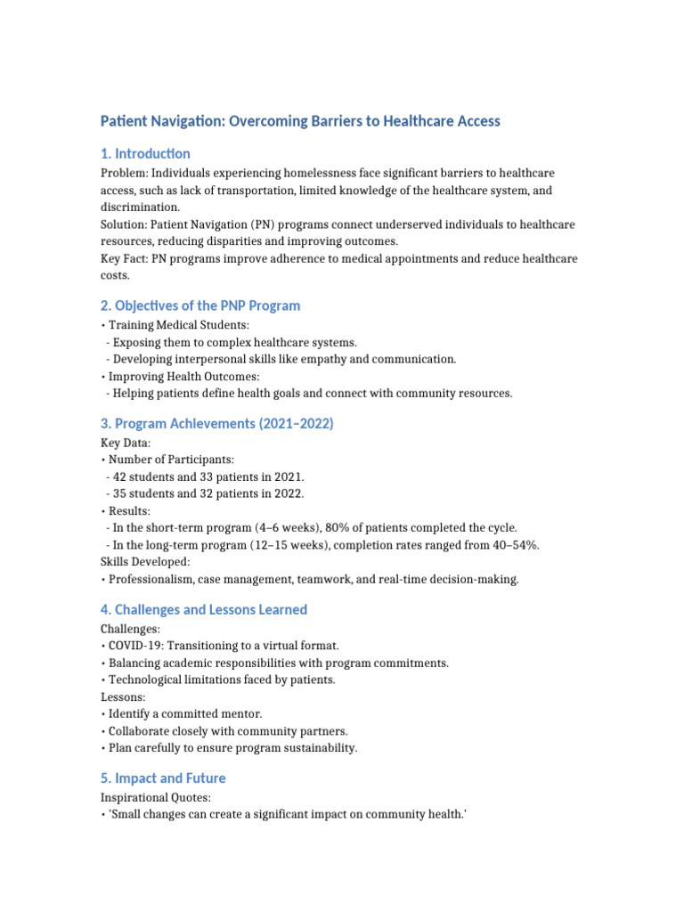 Patient Navigation for Healthcare Access | PDF | Health Care | Health ...