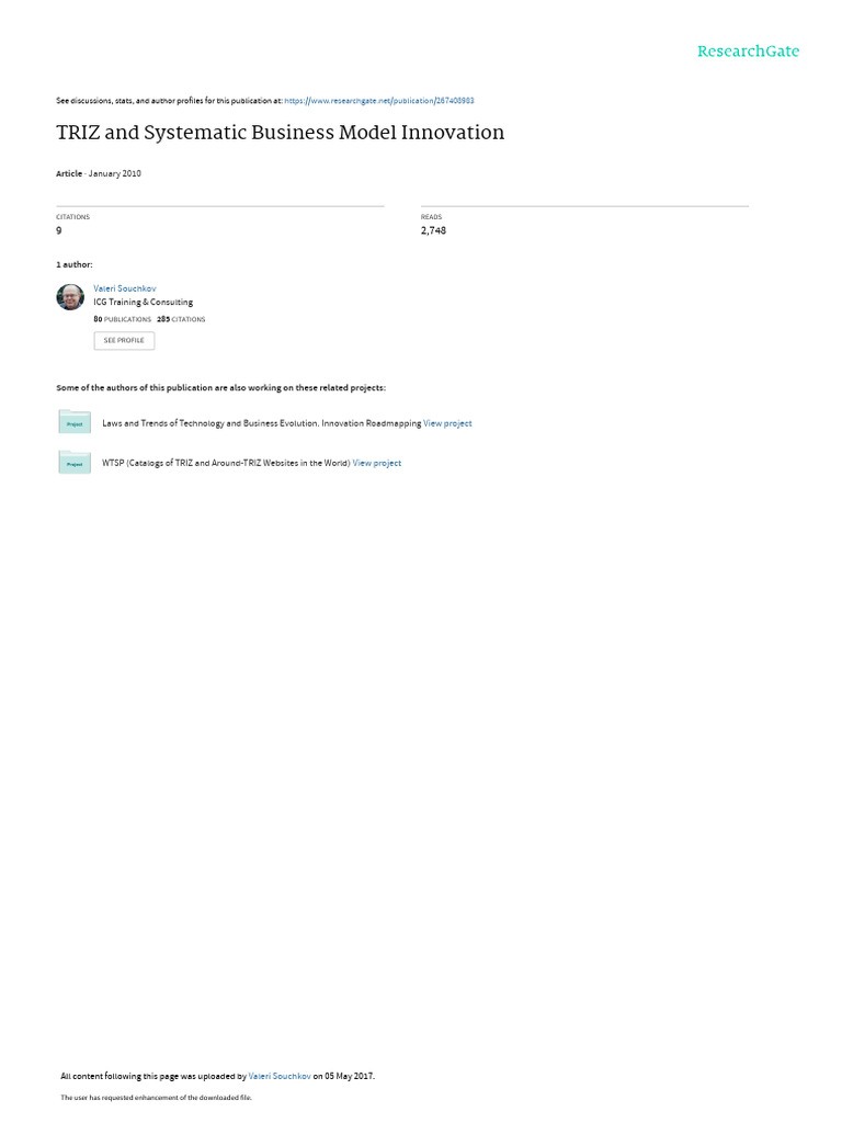 TRIZ and Systematic Business Model Innovation | PDF | Business Model | System