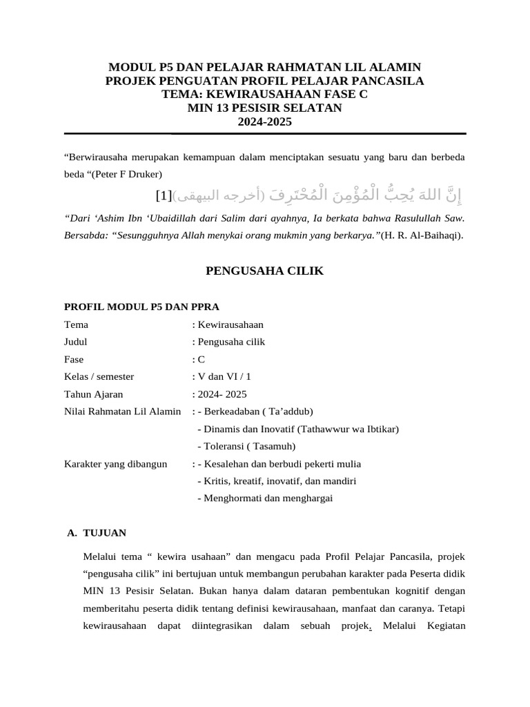 Modul P5 Dan Ppra Tema Kewirausahaan-1 | PDF