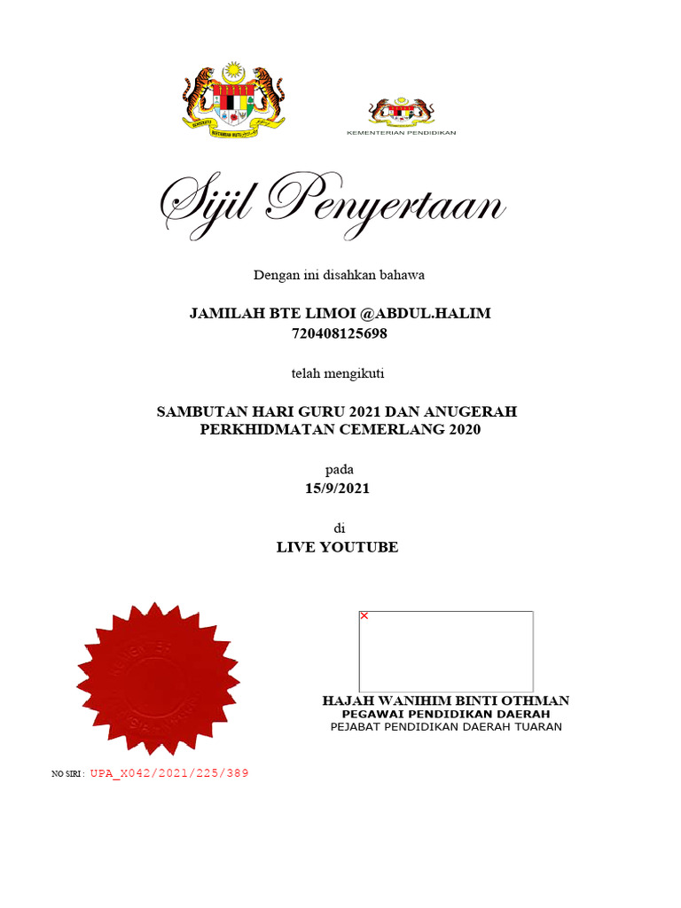 Sijil - 1 MILAH | PDF