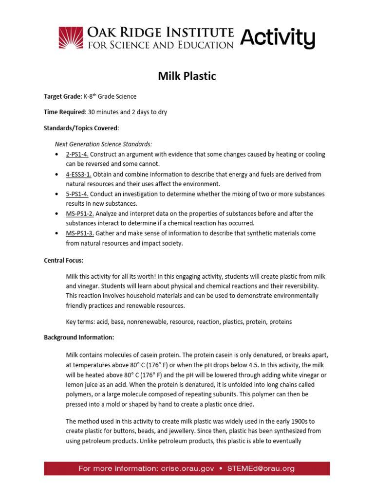 Making Plastic from Milk: A Guide | PDF | Polymers | Plastic