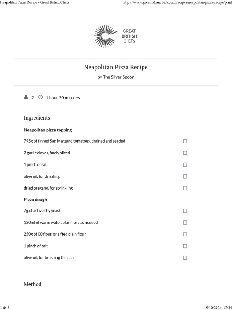 Neapolitan Pizza Recipe - Great Italian Chefs | PDF | Pizza | Dough