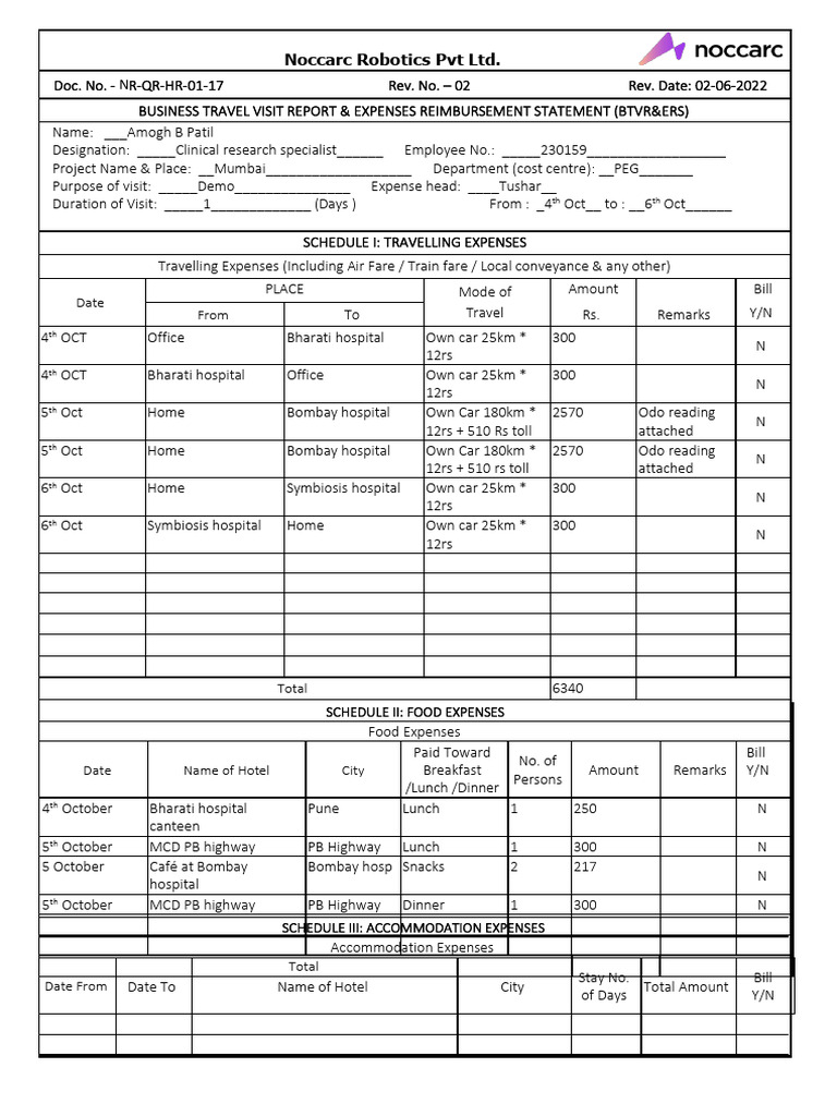 Reimbursement Form Amogh Patil Oct | PDF