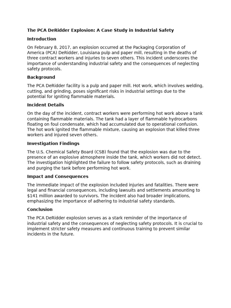 PCA DeRidder Explosion Case Study | PDF | Technology & Engineering