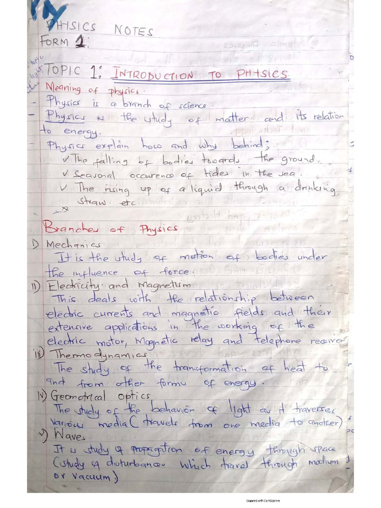 Physics Form 1 Notess | PDF