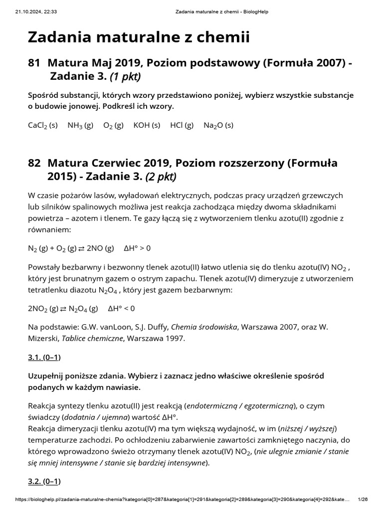 Zadania Maturalne Z Chemii - BiologHelp VVVVVVV | PDF