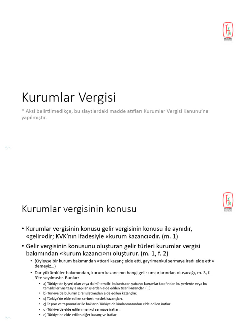 Vergi Hukuku II - 014 Kurumlar Vergisi | PDF