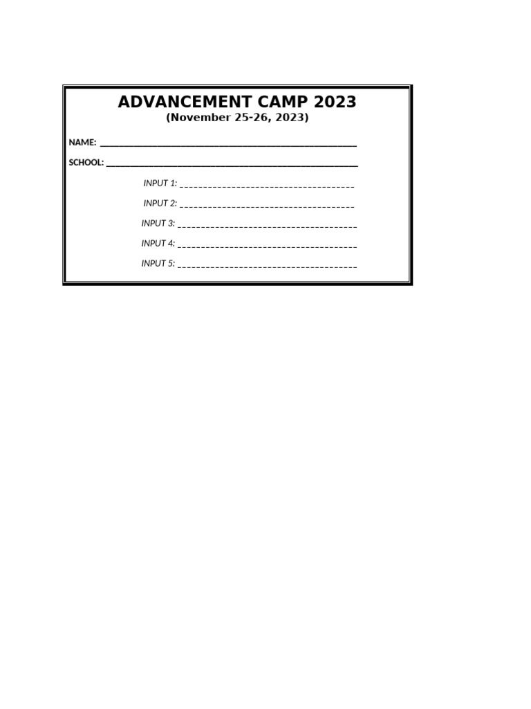 Advancement Camp Id | PDF