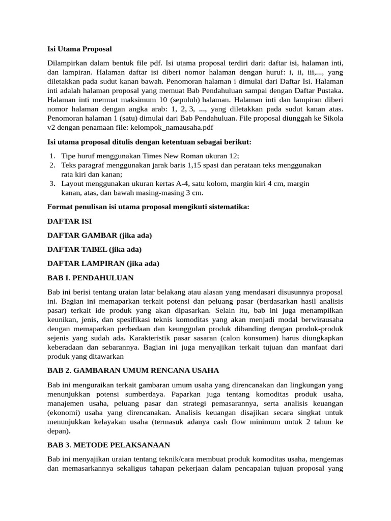 Petunjuk Penyusunan Proposal Ide Bisnis | PDF