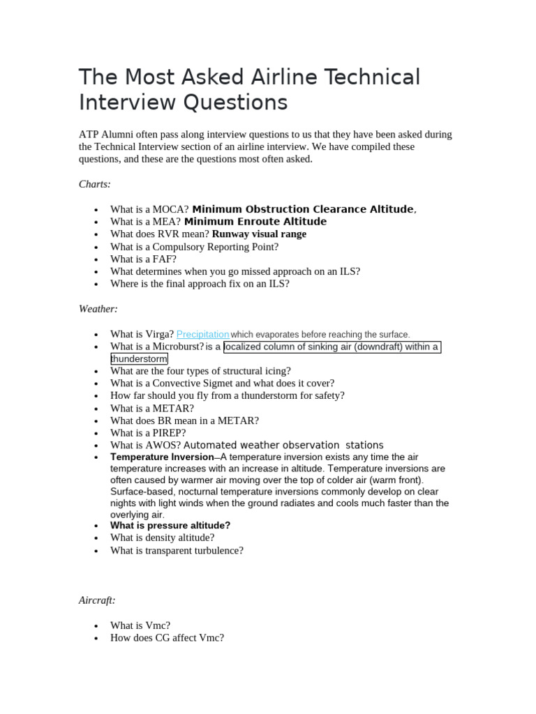 Top Airline Technical Interview Questions | PDF | Instrument Flight ...