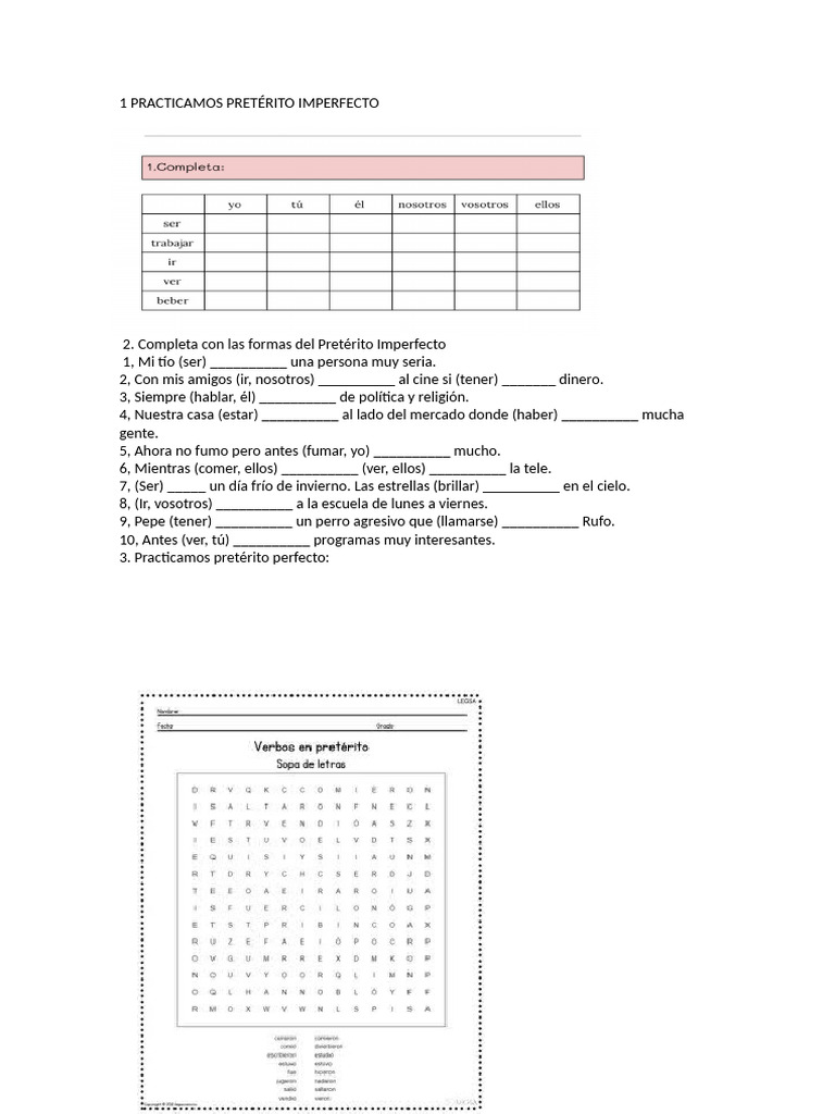 Ejercicios de Pretérito Imperfecto | PDF