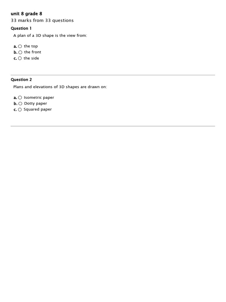 3D Shape Geometry Quiz for Grade 8 | PDF | Shape | Length