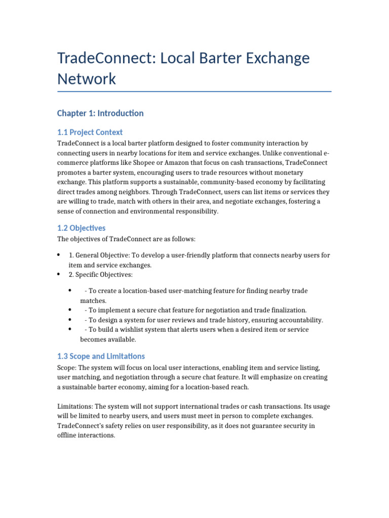 TradeConnect Capstone Documentation | PDF | Barter | Software ...