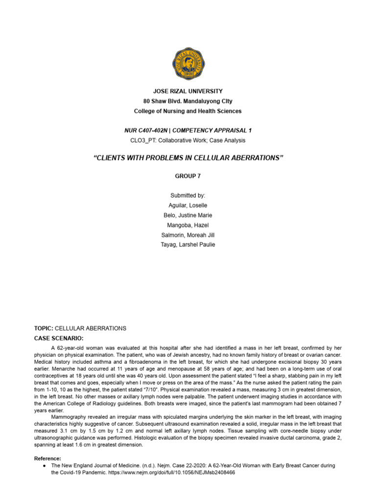 CLO3 - PT - Collaborative Work Case Analysis - GROUP 7 | PDF | Breast Cancer | Carcinoma