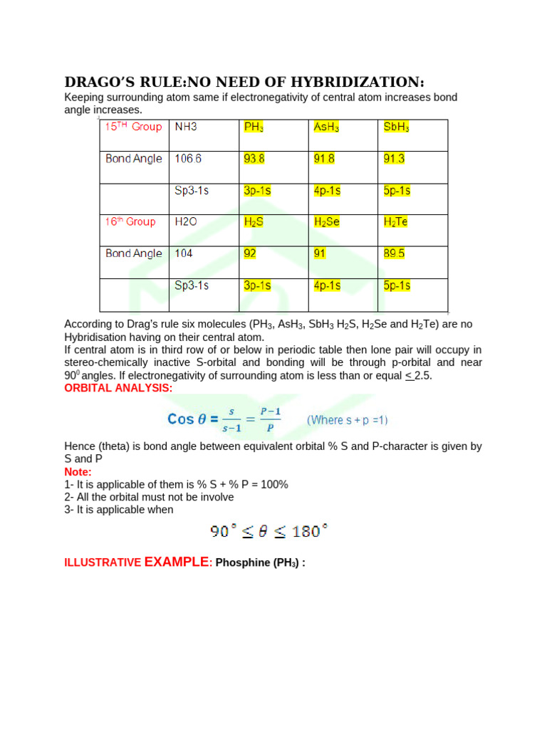 Drago's Rule Hybridisation | PDF | Chemical Bond | Condensed Matter Physics
