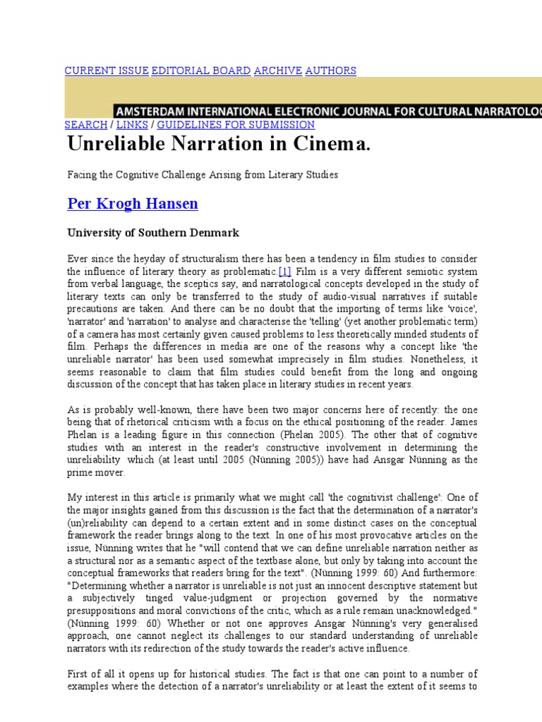 Unreliable Narration in Cinema.: Per Krogh Hansen | PDF | Narration ...