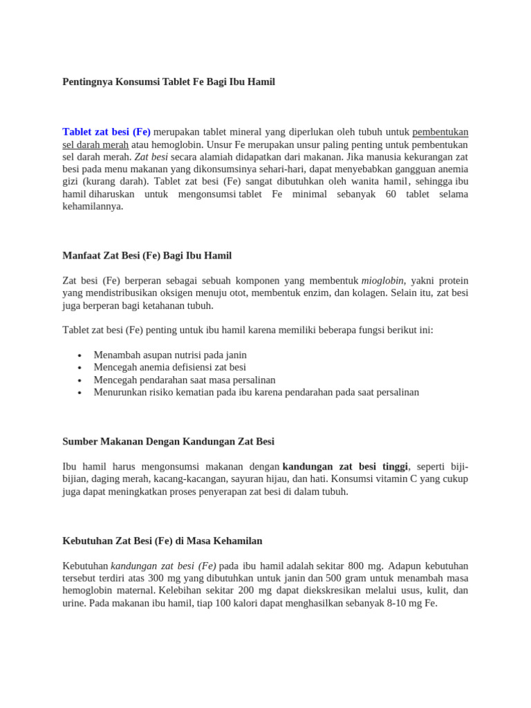 Pentingnya Konsumsi Tablet Fe Bagi Ibu Hamil | PDF | Kesehatan Holistik ...