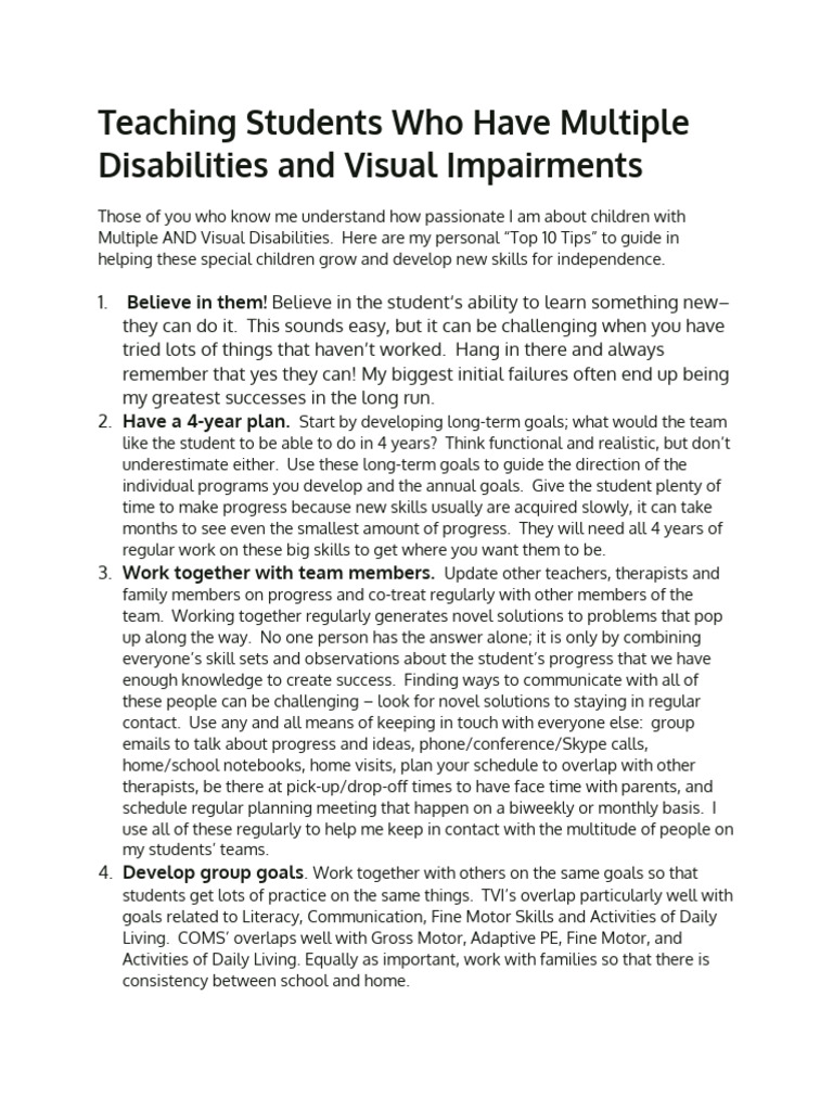 Teaching Students Who Have Multiple Disabilities and Visual Impairments ...