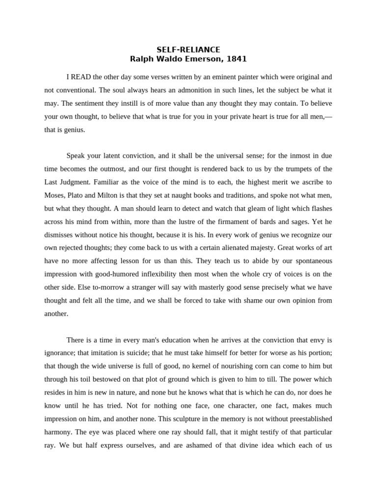 Emerson on Self Reliance | PDF