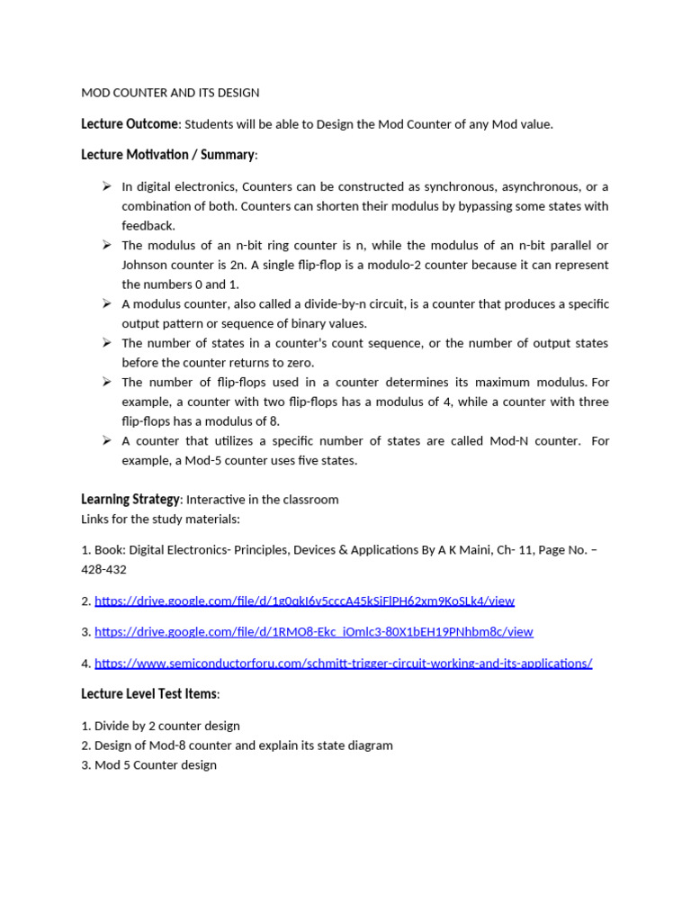 Mod Counter Design in Digital Electronics | PDF | Teaching Methods & Materials | Technology ...