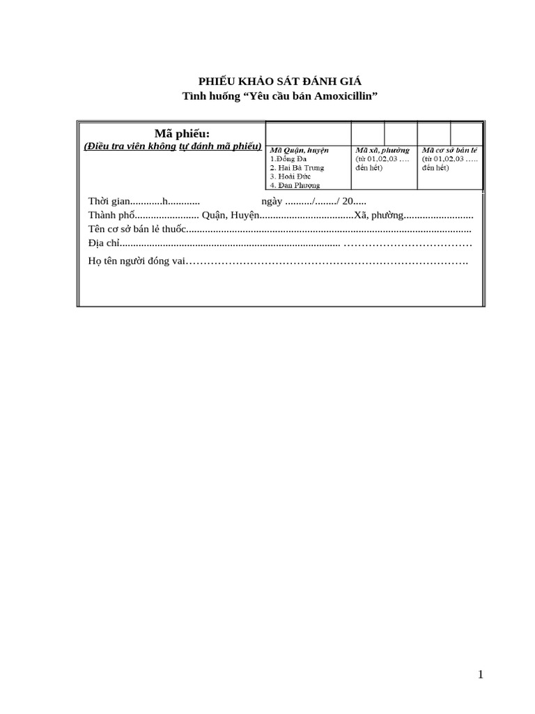 Phiếu khảo sát Tình huống Amox | PDF