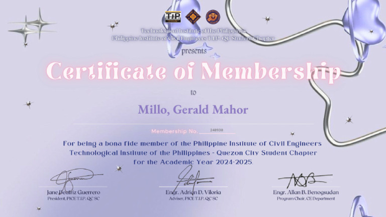 Pice - Certificate of Membership 2024 - 2025 | PDF
