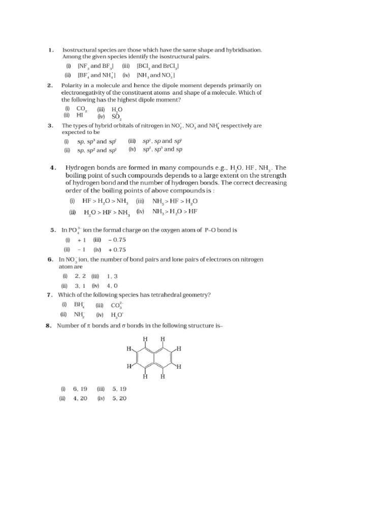 Worksheet 1 Chemical Bonding | PDF