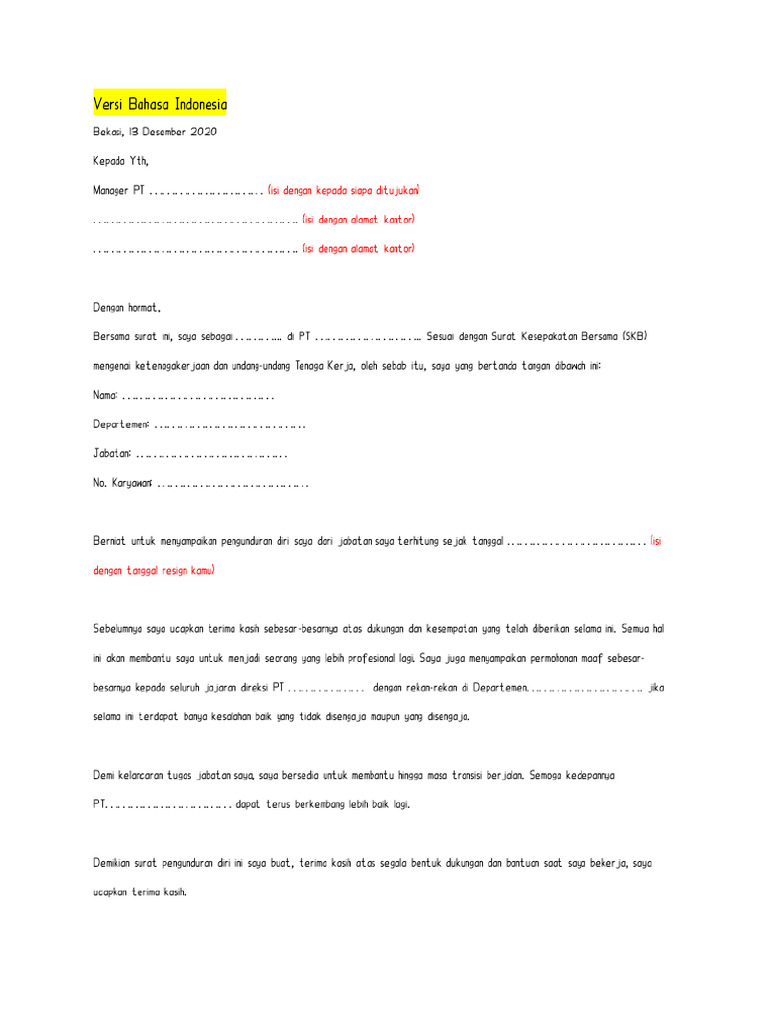 Template Surat Resign | PDF