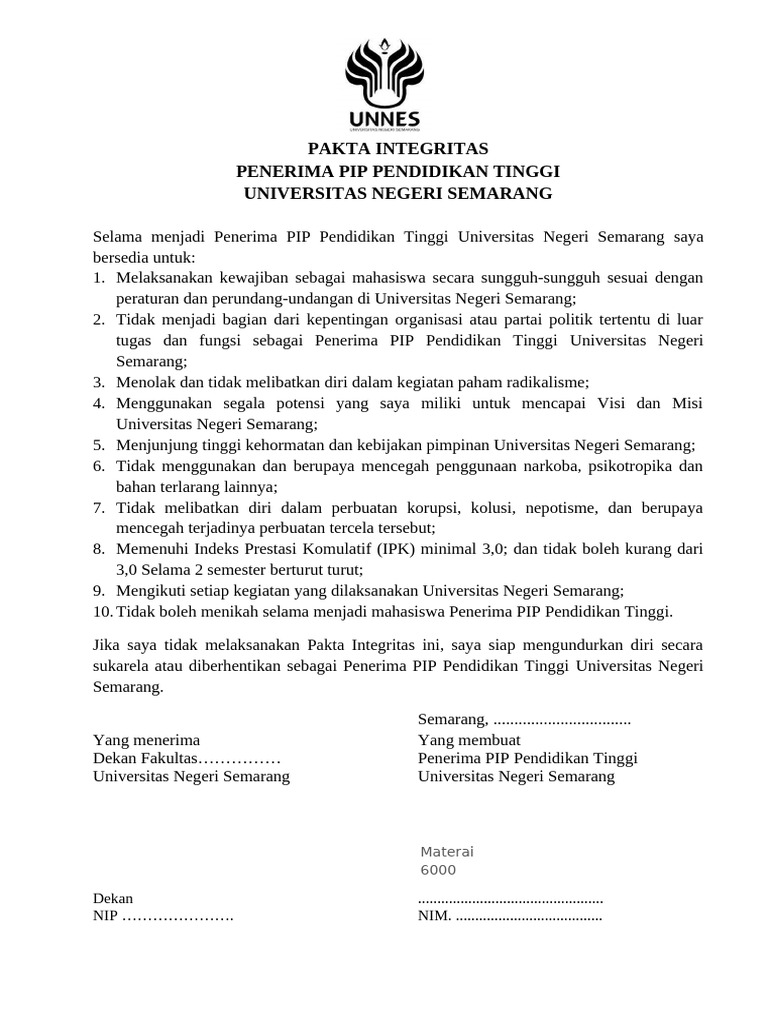Surat Pernyataan Penerima Kip 2024 | PDF