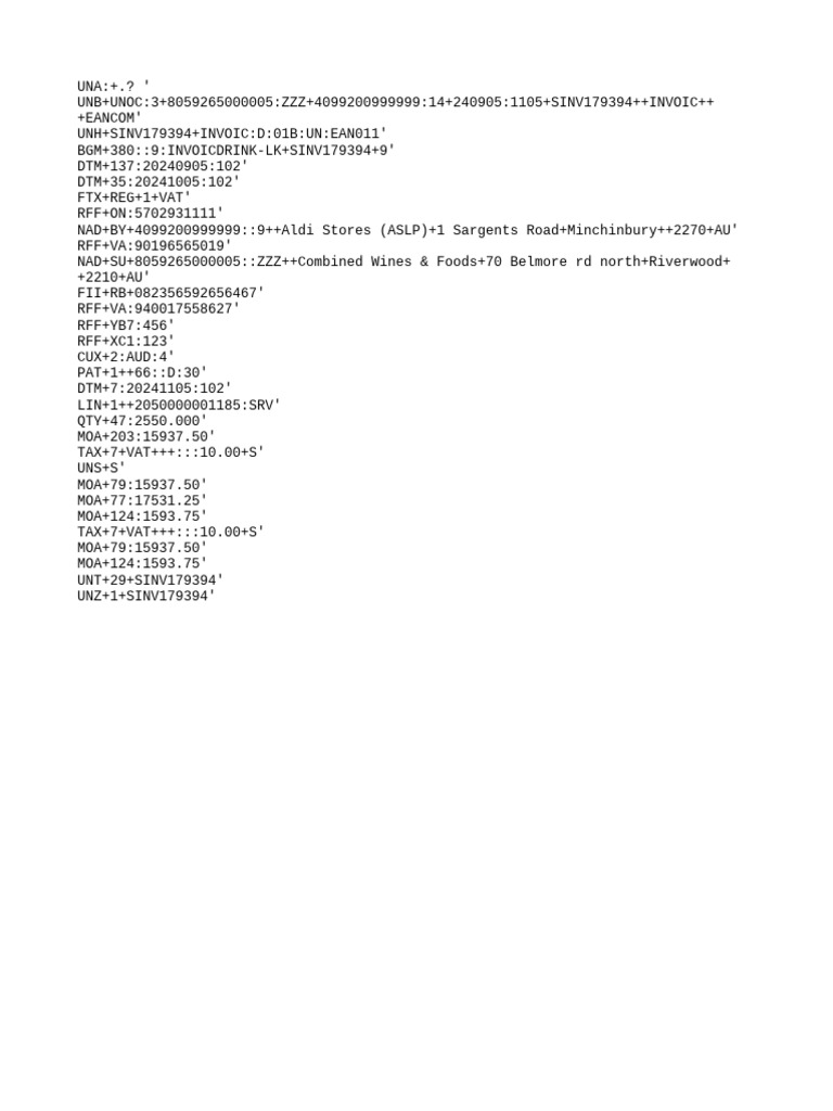 EANCOM Invoice Document for Aldi | PDF