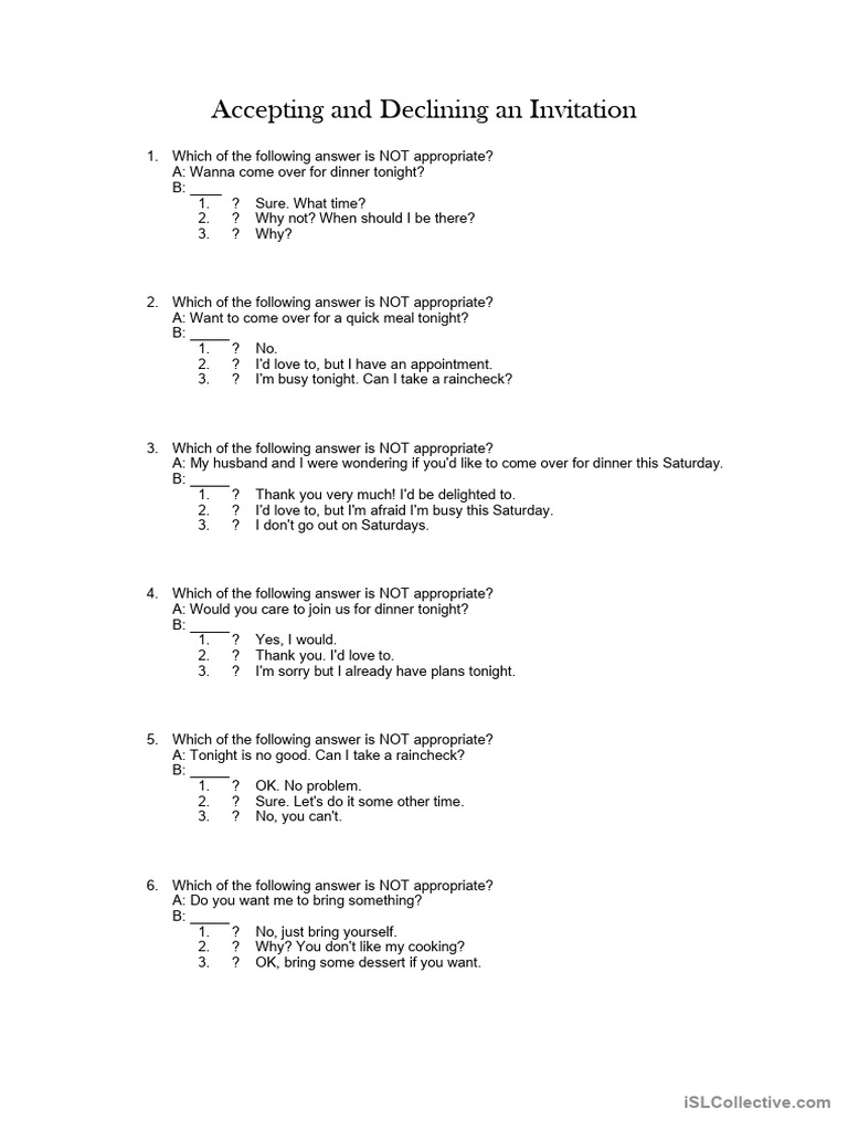 Accepting and Declining Invitations | PDF