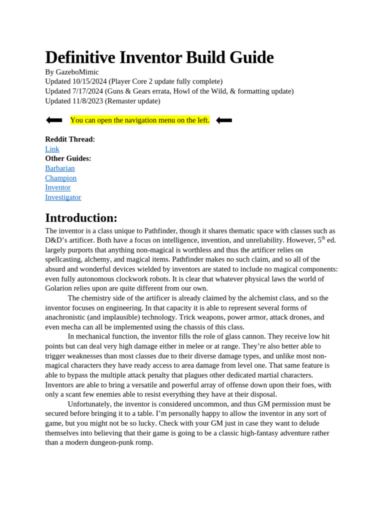 Definitive Inventor Build Guide | PDF | Dwarf (Dungeons & Dragons)