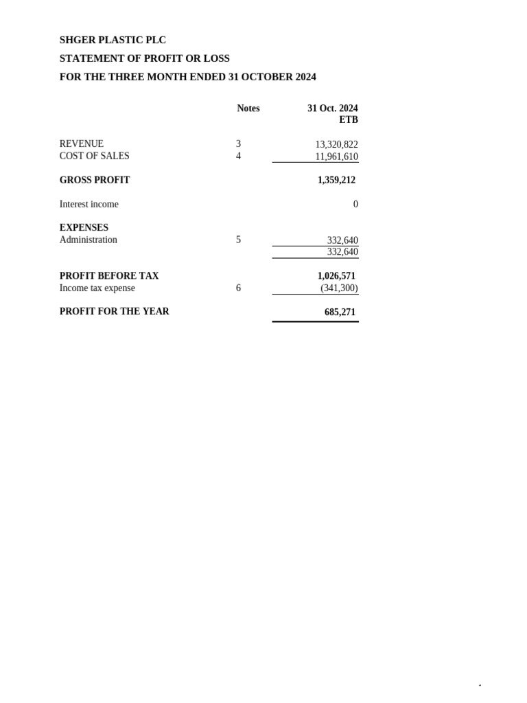 Sheger Plastic October 31 2024 | PDF | Revenue | Taxes